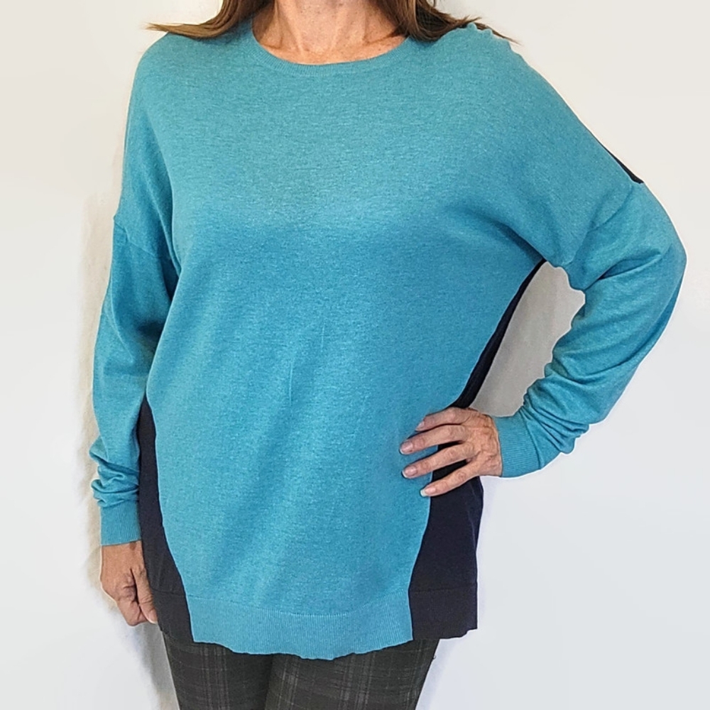 Boden Turquoise And Navy Color Blocked Sweater - Gem